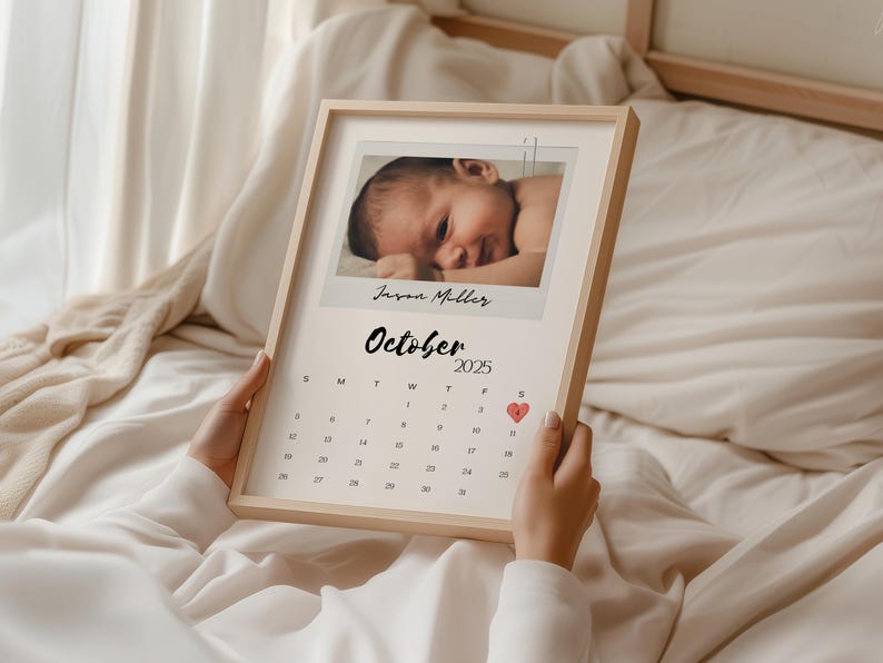 Editable Baby Birth Calendar Template - Custom Photo Wall Art Printable ...