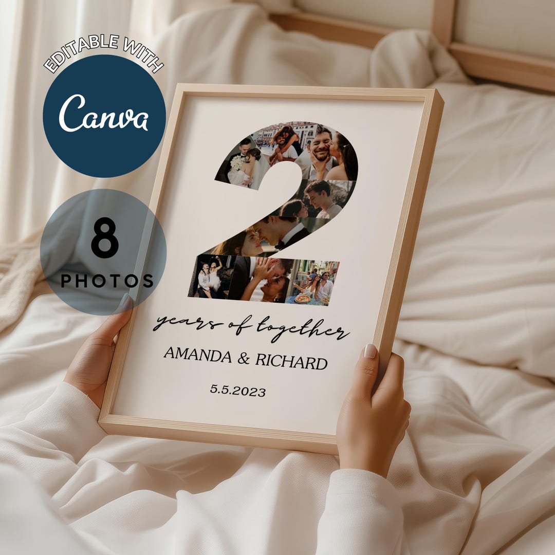 2nd Anniversary Number Photo Collage Printable - Years Together Gift ...