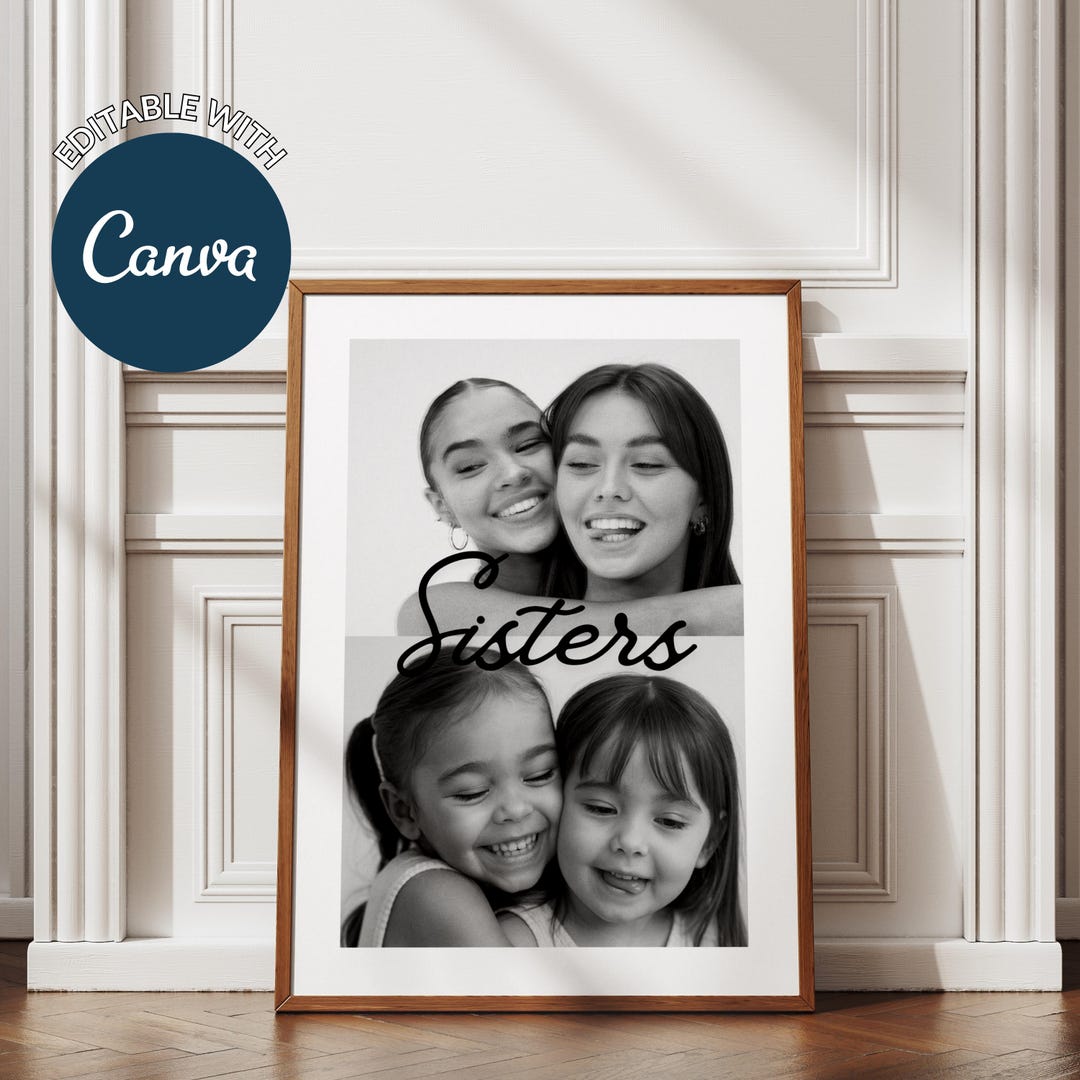 Sisters Photo Collage - Editable Canva Template - Sibling Gift - Custom ...