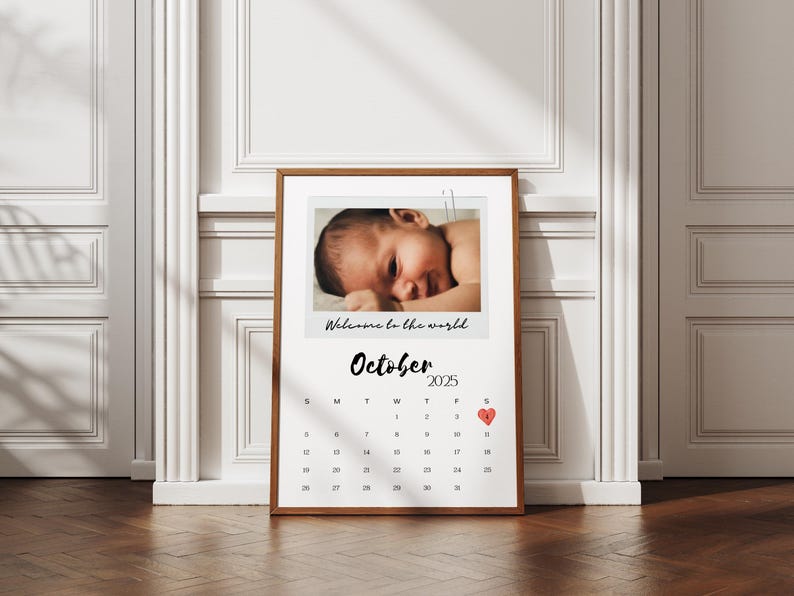 Editable Baby Birth Calendar Template - Custom Photo Wall Art Printable ...