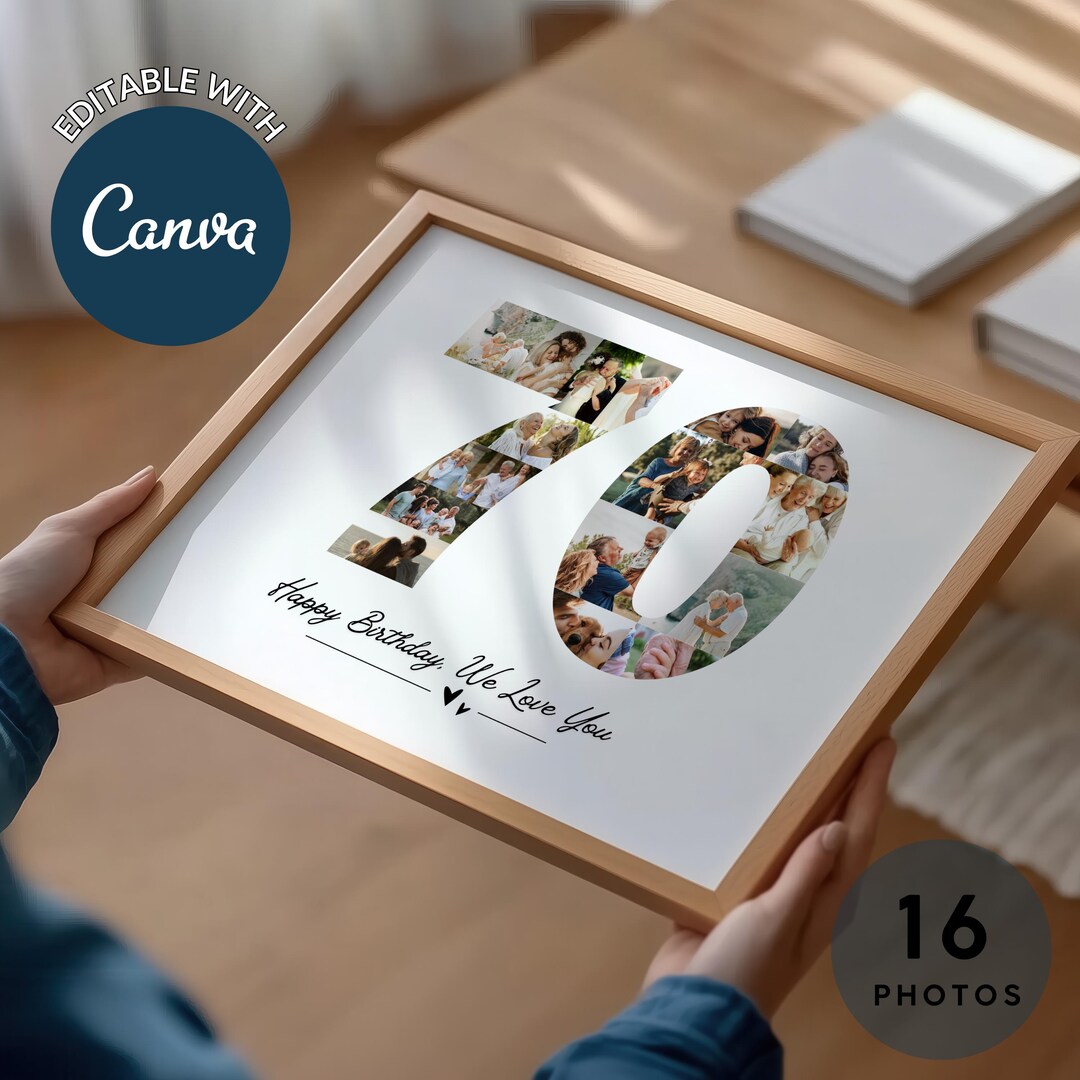 Editable 70 Photo Collage Template | 70th Birthday Gift for Grandma ...