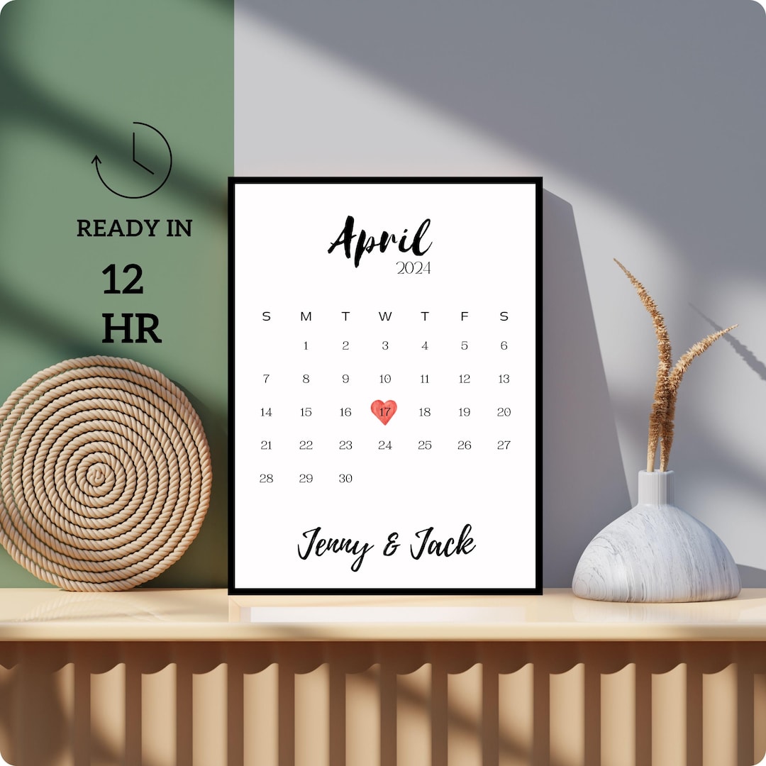 Custom Anniversary Date Calendar Print: Romantic Couple Gift (digital ...