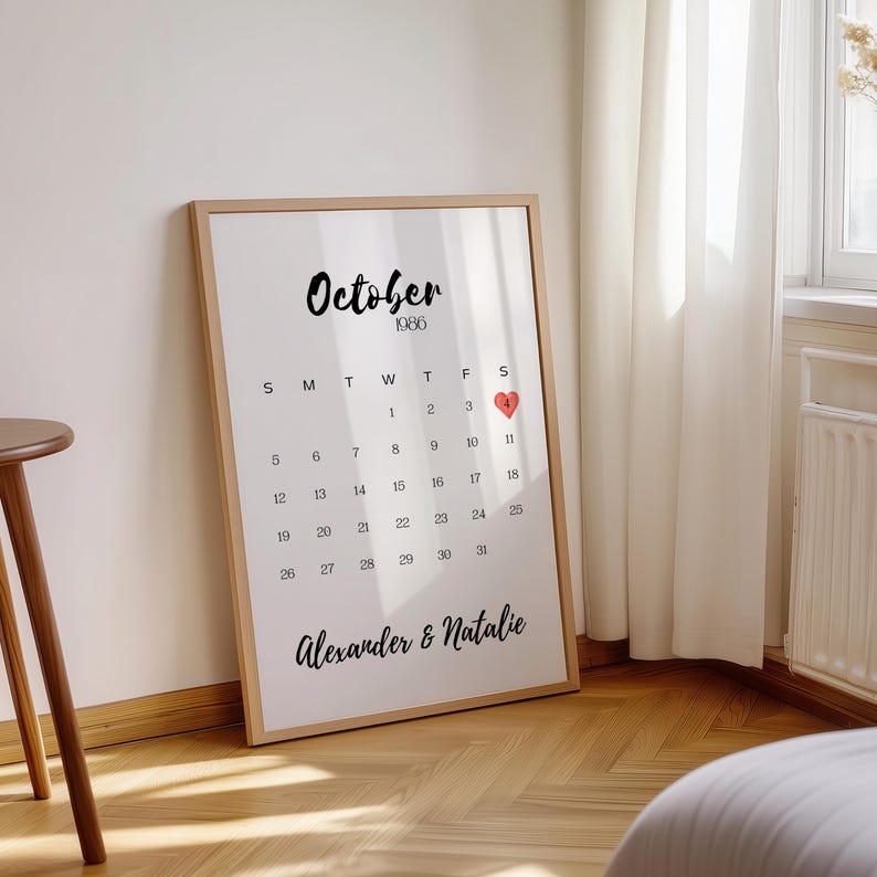 Editable Calendar Print, Custom Date Poster, Anniversary Gift, Couple ...