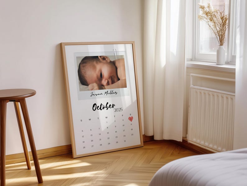 Editable Baby Birth Calendar Template - Custom Photo Wall Art Printable ...