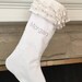 White Linen Personalized Christmas Stocking Embroidered Ruffle Monogram ...