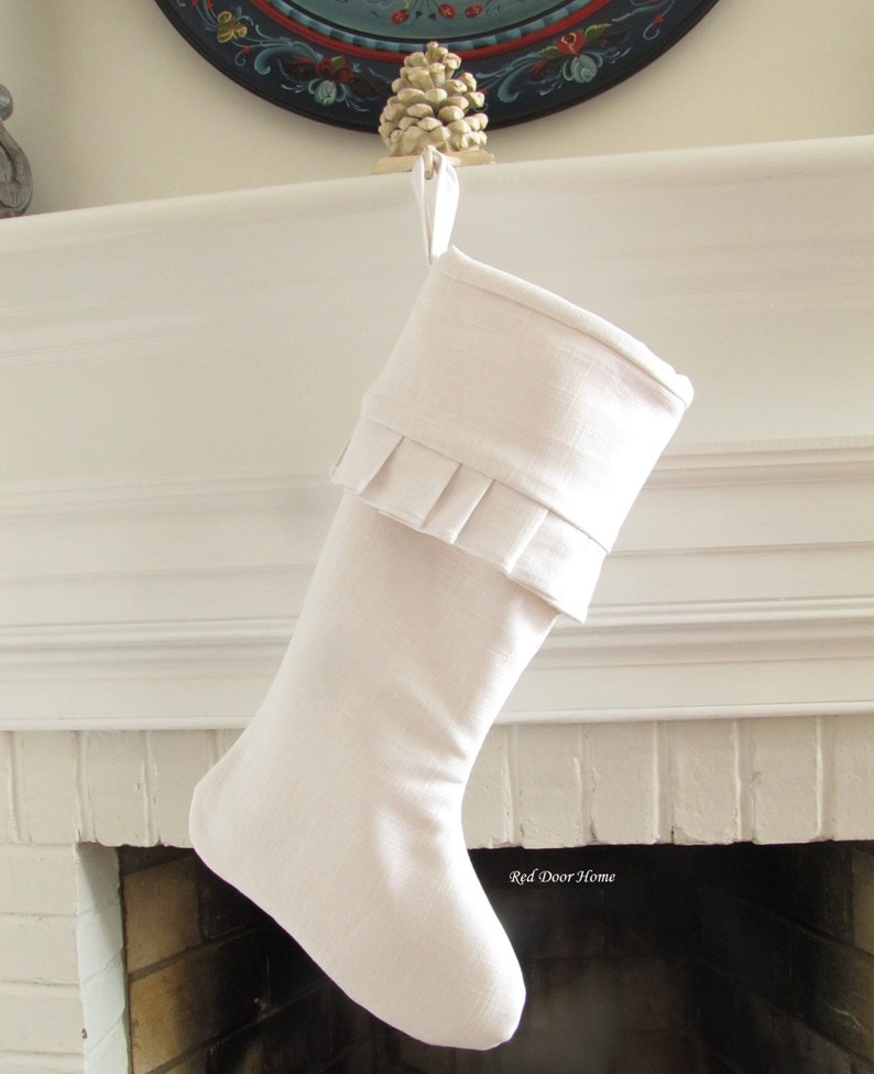 White Linen Christmas Stocking Cuff Ruffle Top - Etsy