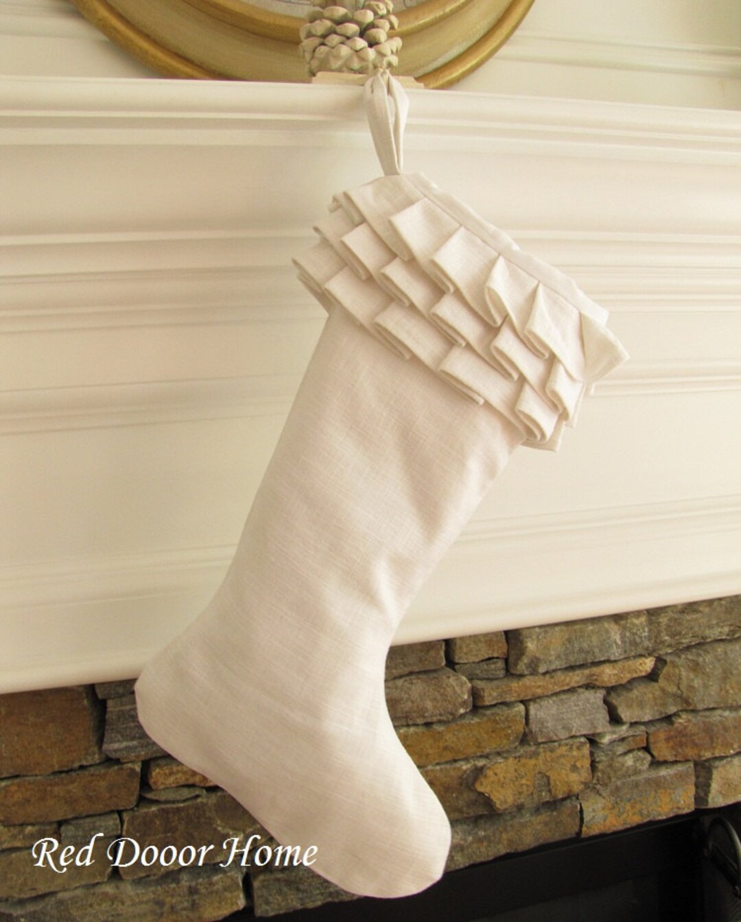 White Linen Christmas Stocking Ruffle Top - Etsy