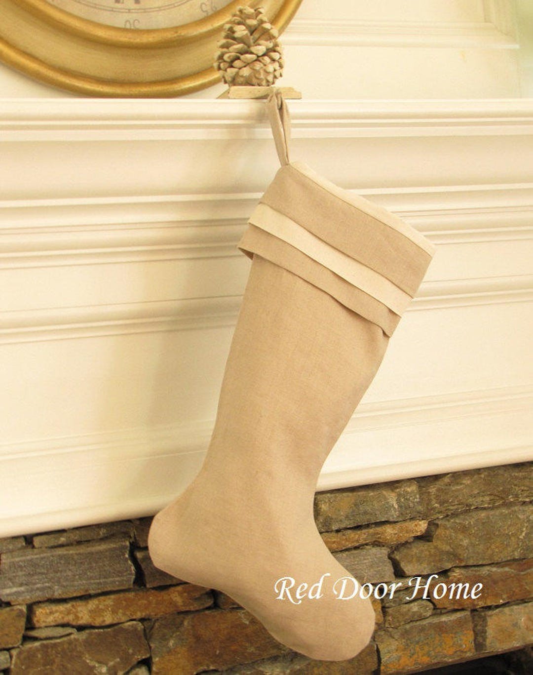 Linen Christmas Stocking Tan Beige Cuff Natural Better Homes and ...