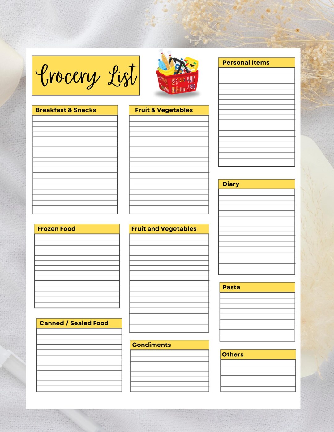Essential Grocery List Printable Shopping List for Easy Meal Planning ...