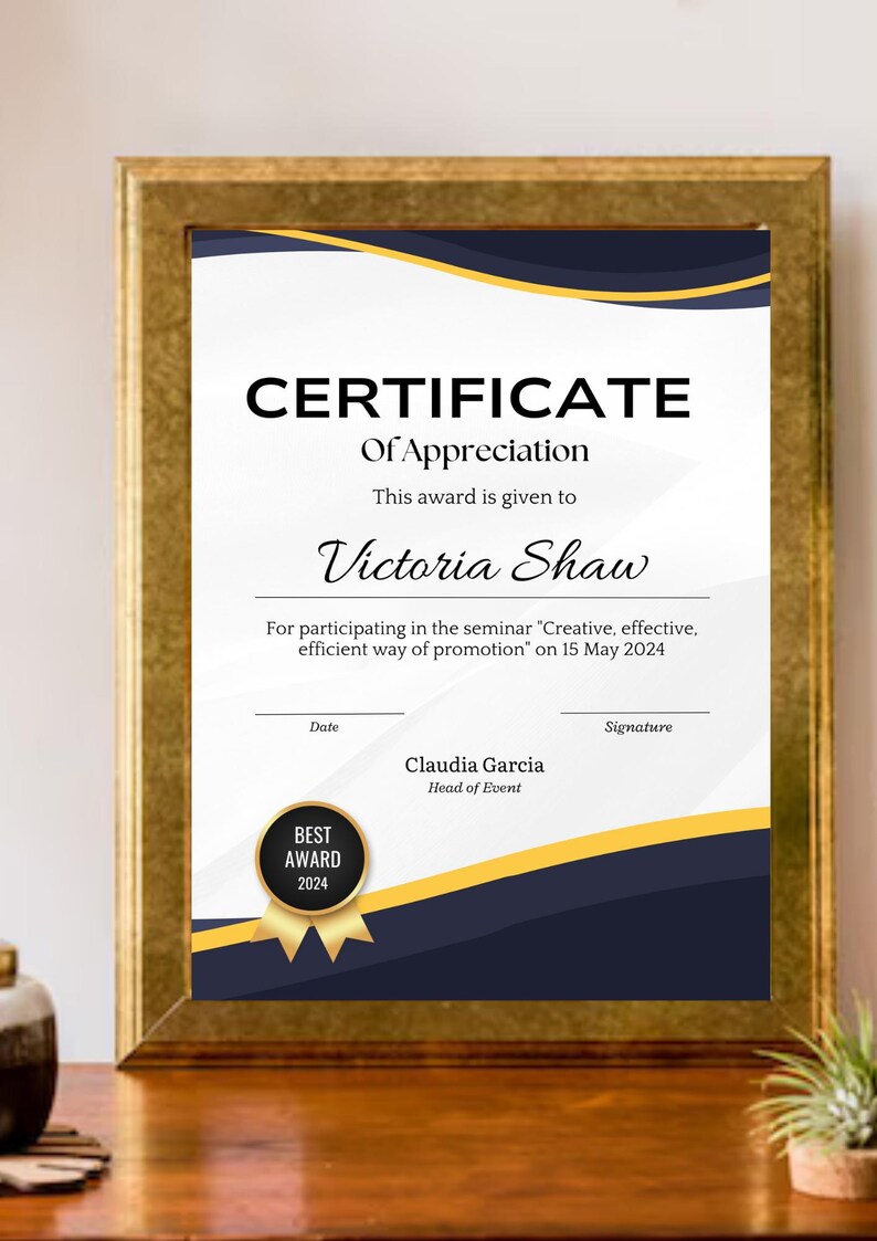 Digital Certificate of Appreciation Customizable Instant Download ...