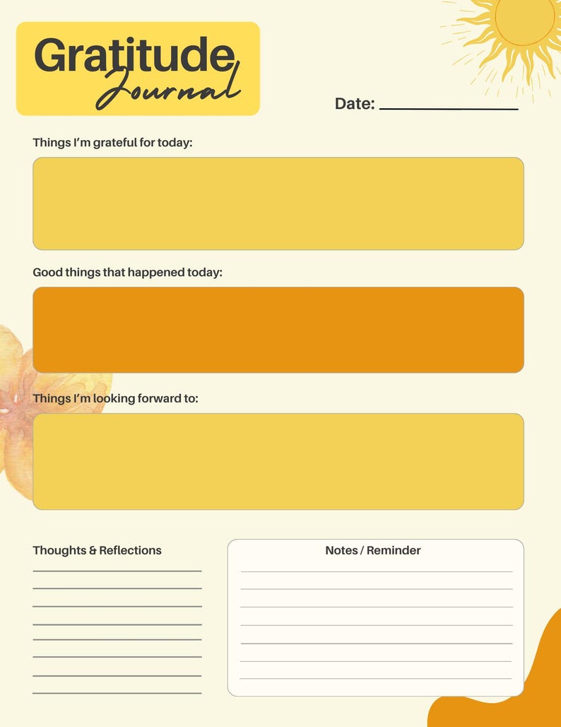 Daily Gratitude Journal Digital Instant Download Printable Mindfulness ...