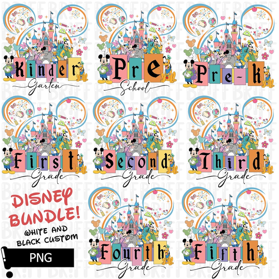 Disney Back to School PNG Bundle, Personalized Grades Pre-k to 5th ...