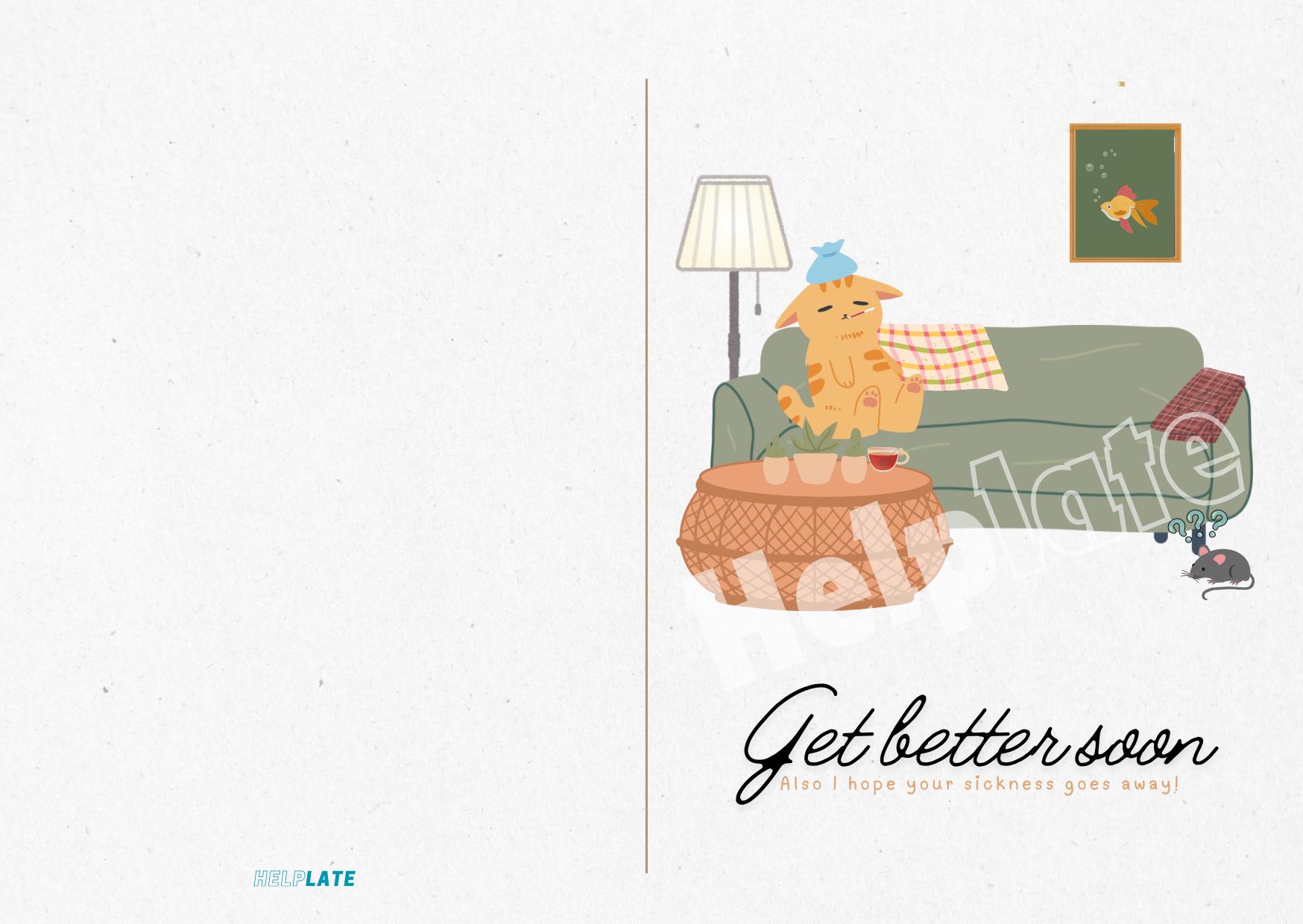 Get Well Soon Cat Card, Printable Digital Download Helplate - Etsy