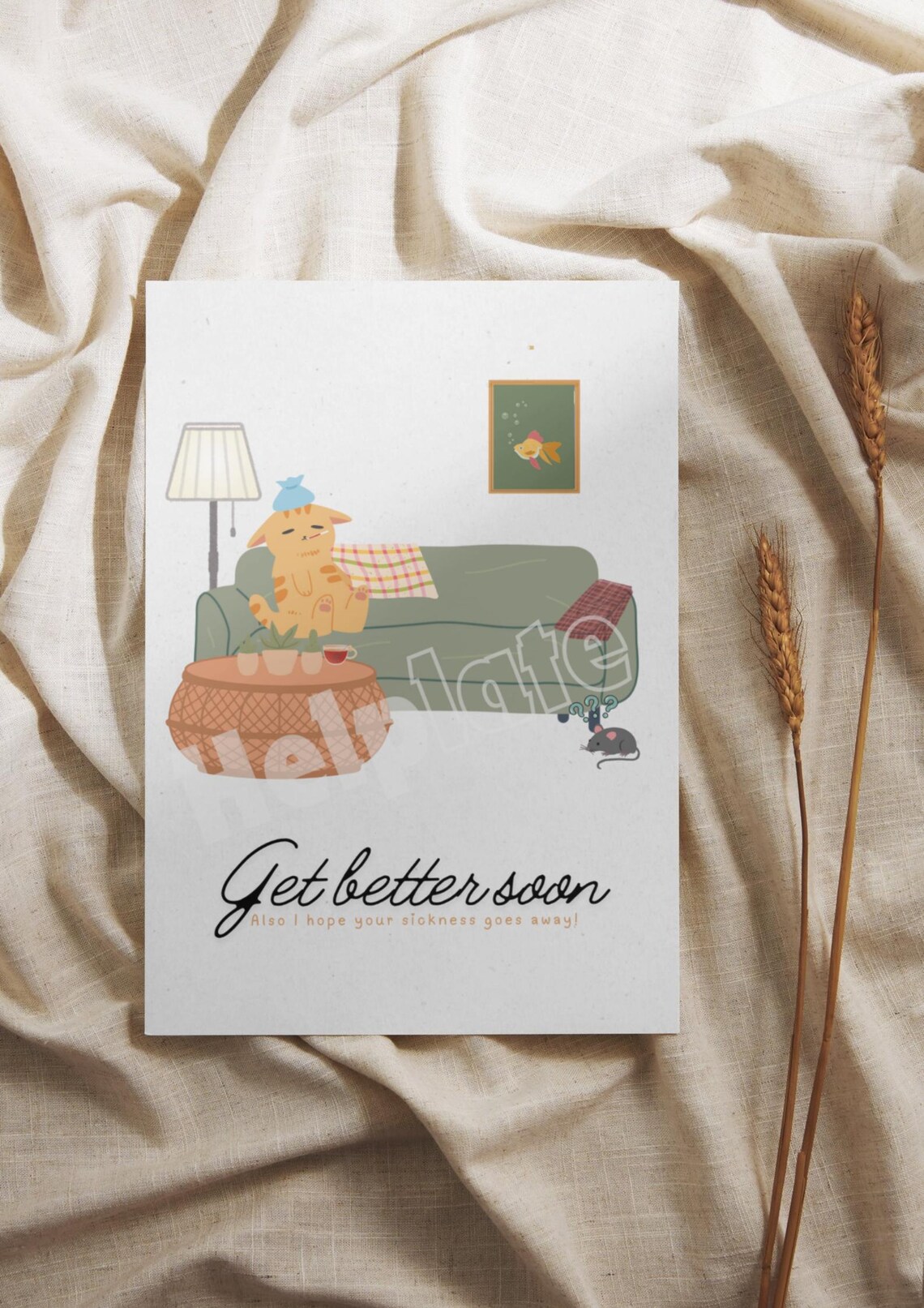Get Well Soon Cat Card, Printable Digital Download Helplate - Etsy