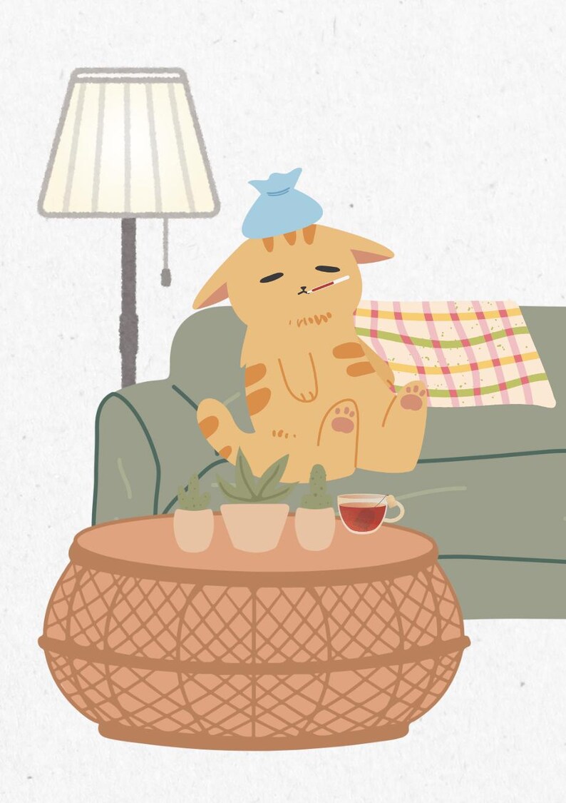 Get Well Soon Cat Card, Printable Digital Download Helplate - Etsy