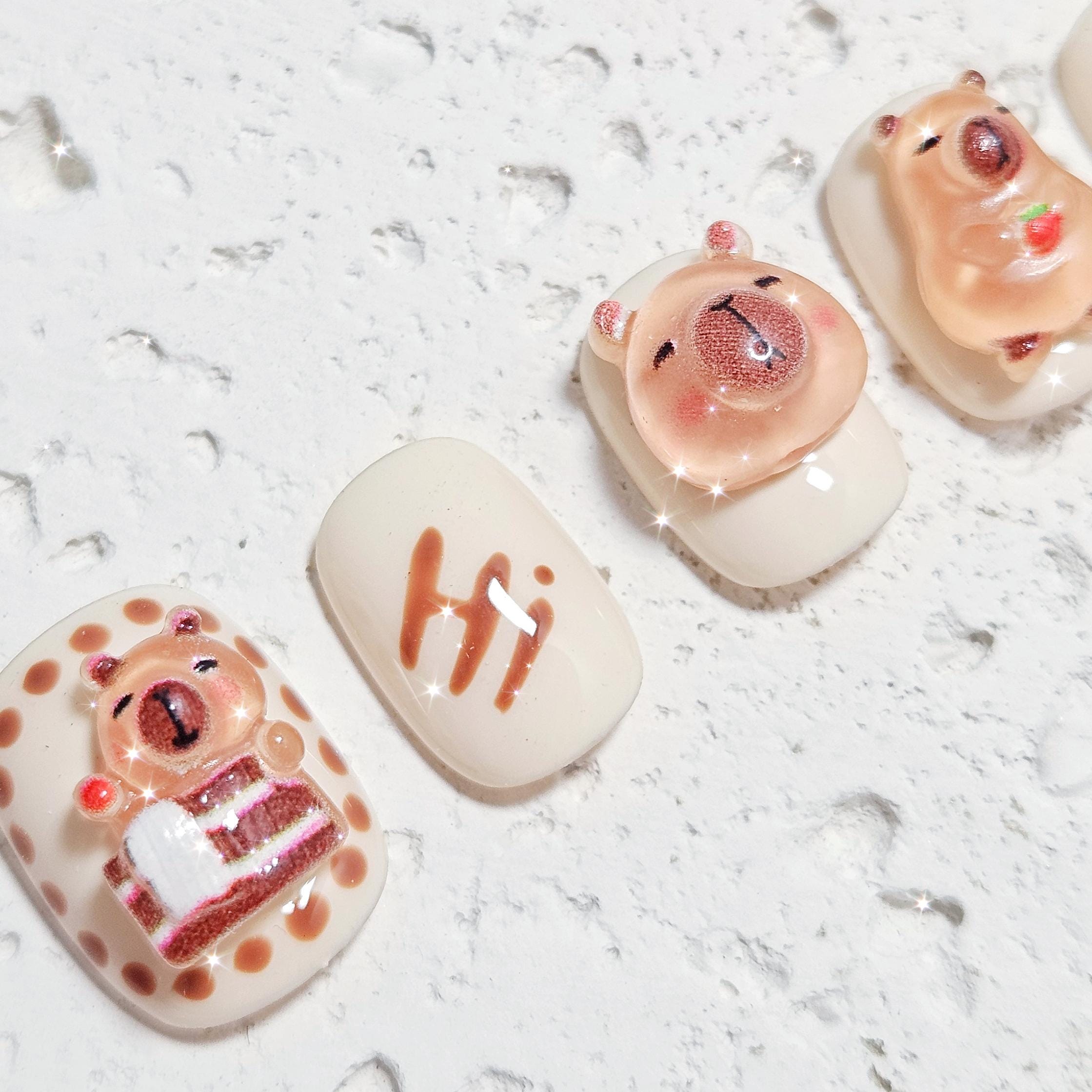 Capybara Handmade Cute Cartoon Press-on Nails – Short, Detachable 3D ...
