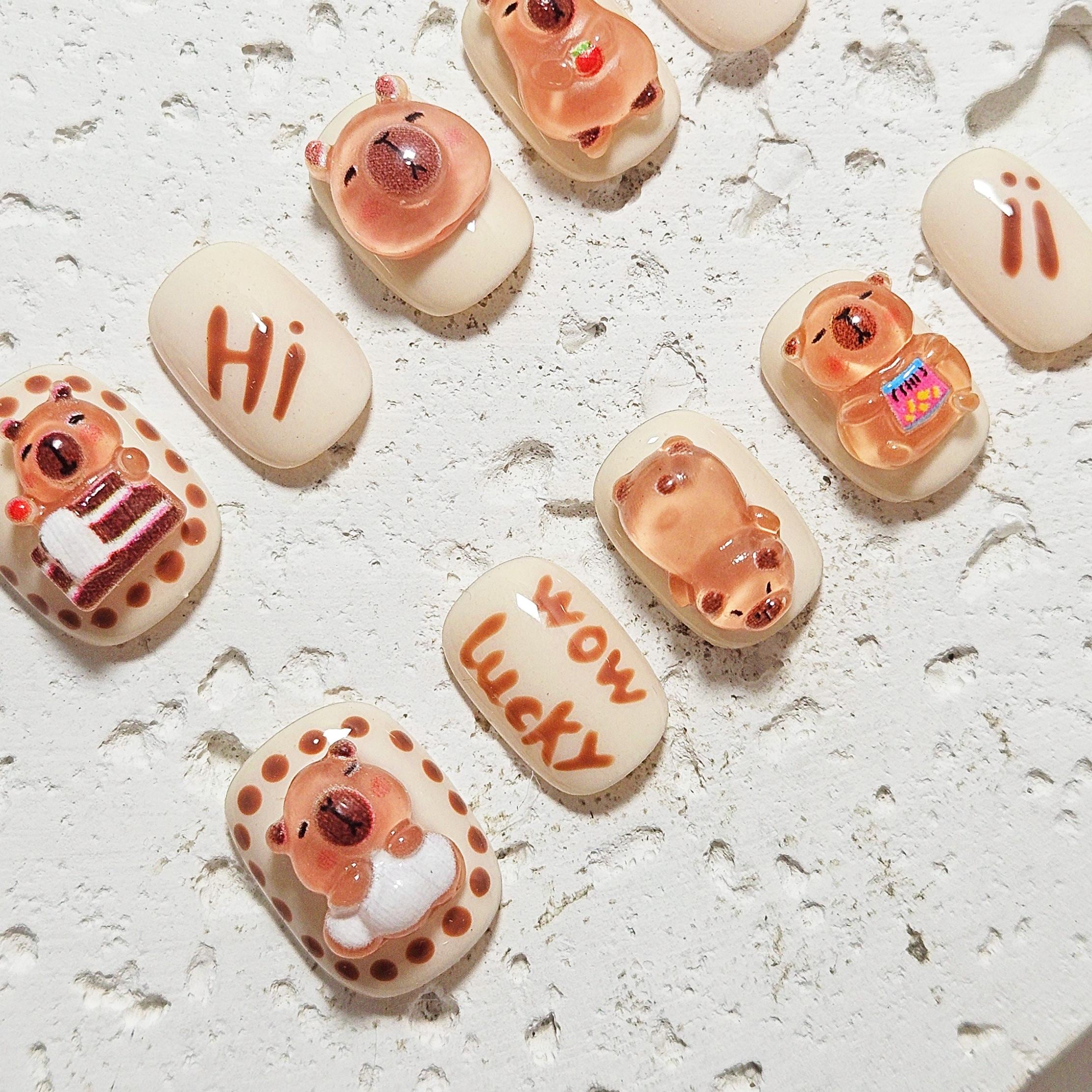 Capybara Handmade Cute Cartoon Press-on Nails – Short, Detachable 3D ...