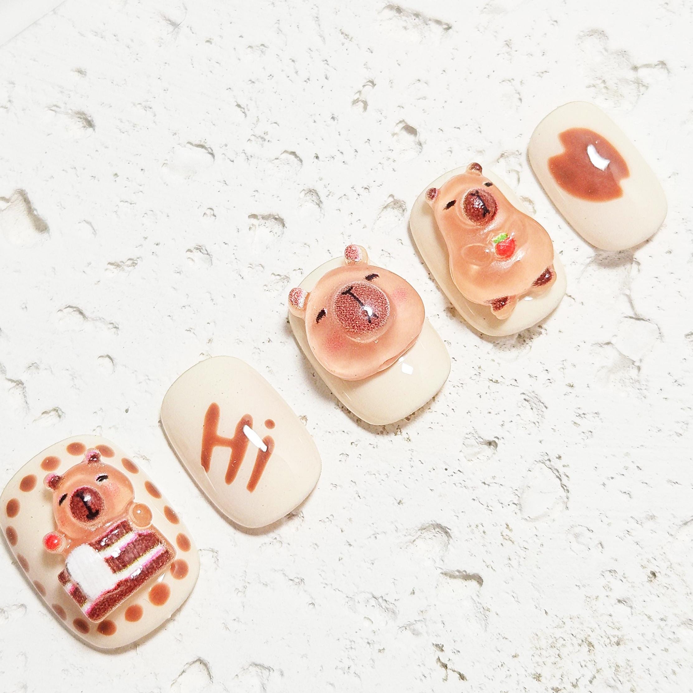 Capybara Handmade Cute Cartoon Press-on Nails – Short, Detachable 3D ...
