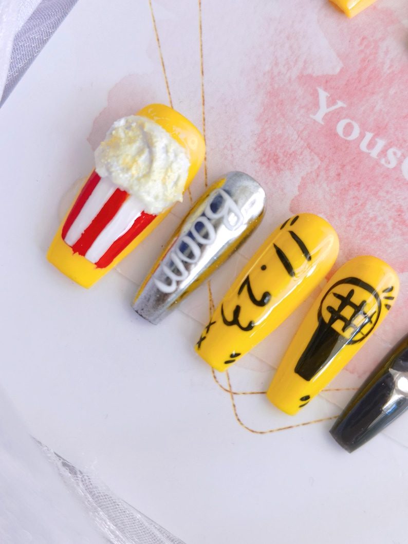 TNT Popcorn Concert Fan-inspired Press-on Nails Hand-painted Modern Art ...