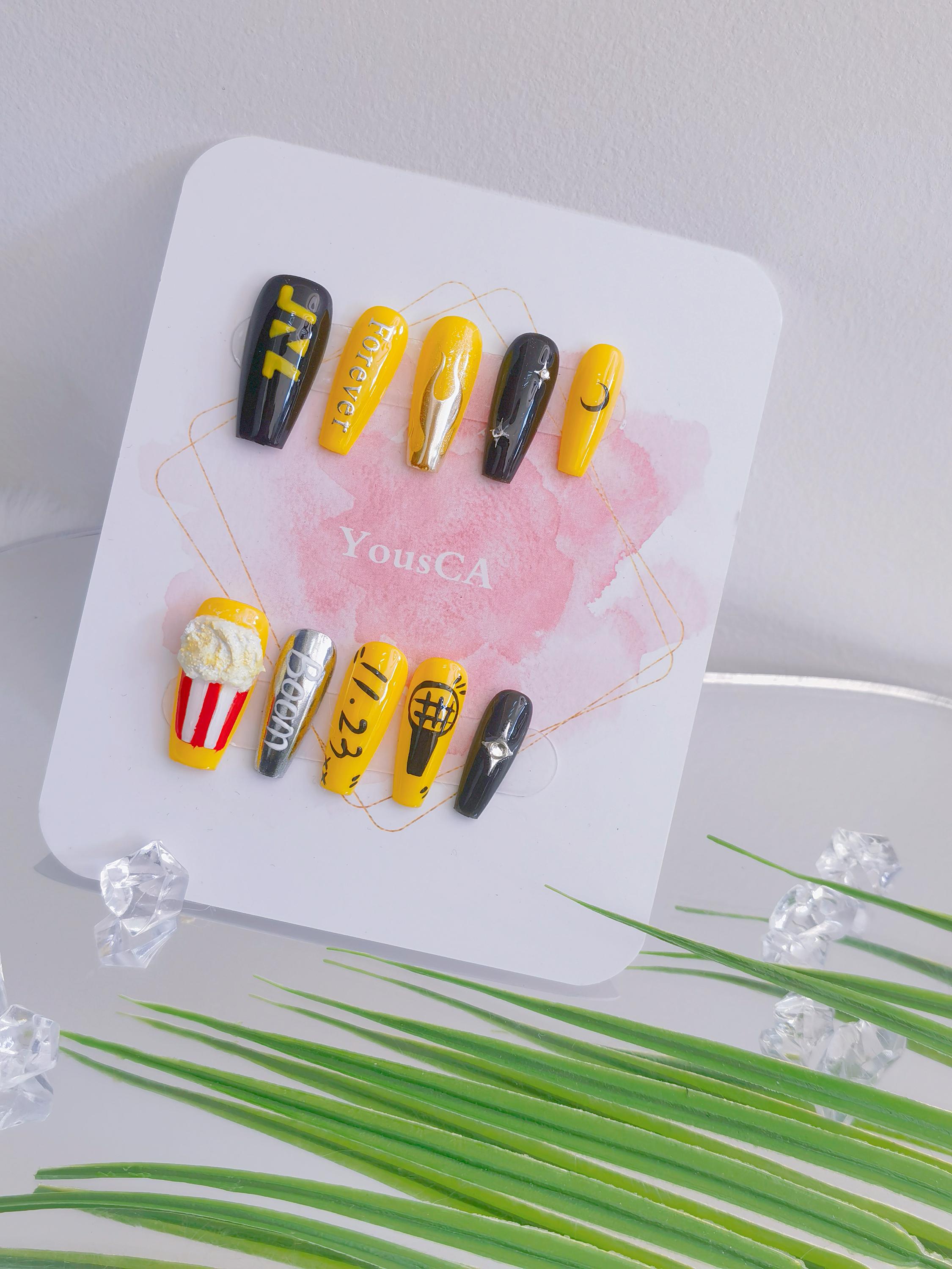 TNT Popcorn Concert Fan-inspired Press-on Nails Hand-painted Modern Art ...