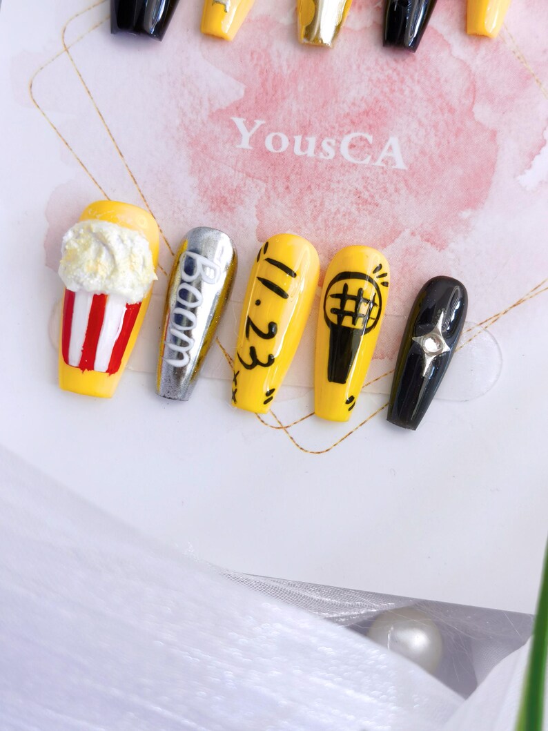 TNT Popcorn Concert Fan-inspired Press-on Nails Hand-painted Modern Art ...