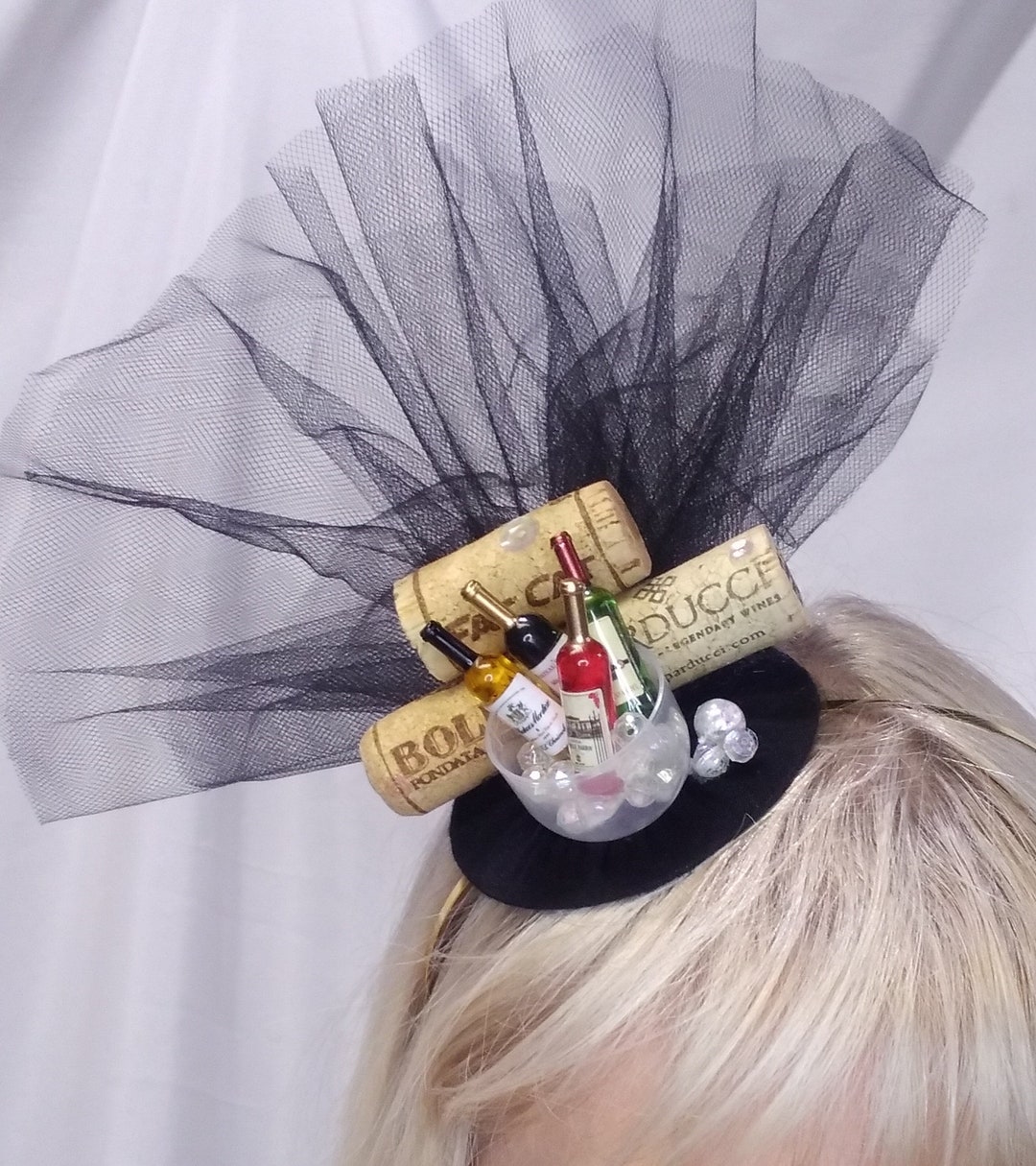Hostess Black & White Fascinator Wine Bucket With Corks Kentucky Derby ...