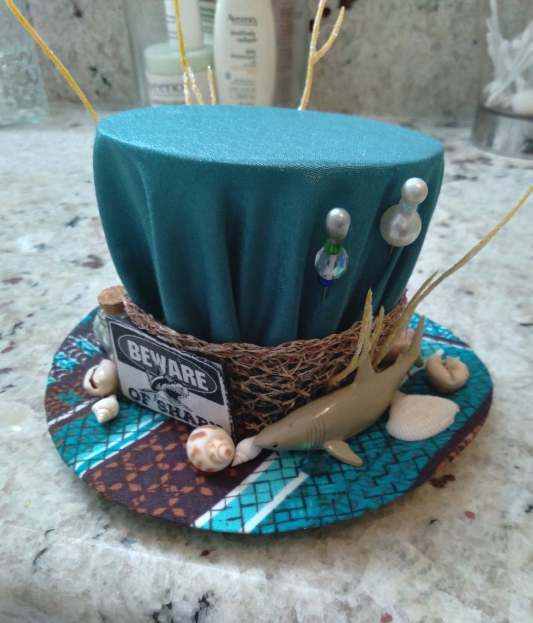 SHARK WEEK Mini Top Hat Mad Hatter Ocean Aqua , Teal, Blue, Print and ...