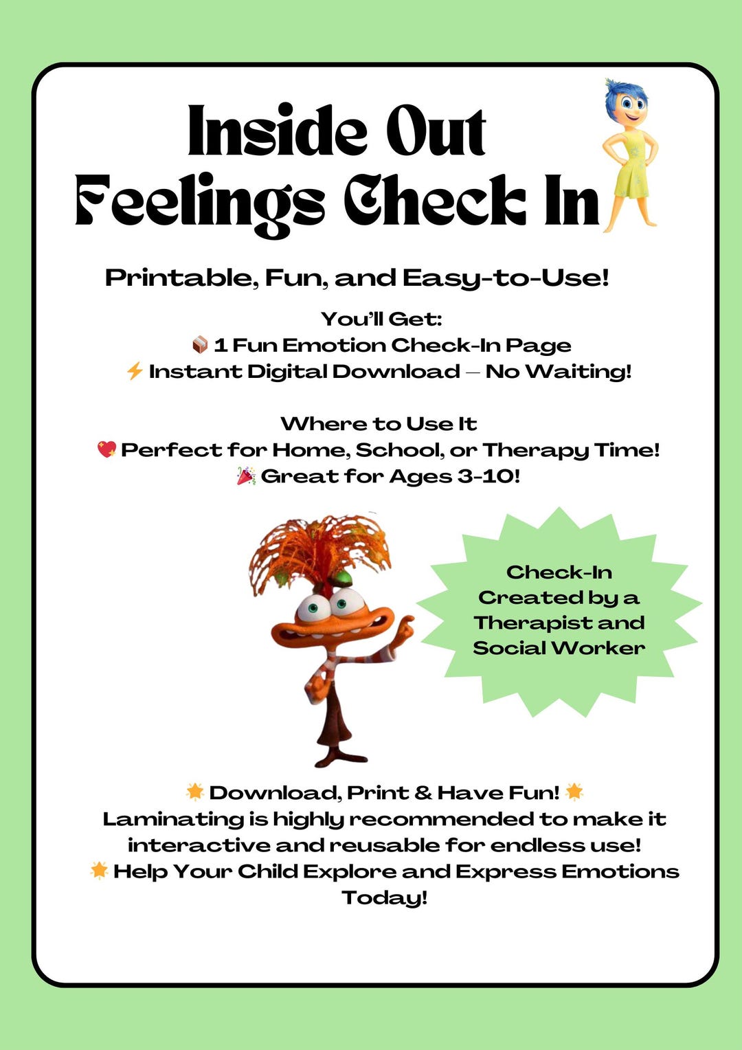 Inside Out Feelings Check-in Tool for Therapists & Teachers | Digital ...