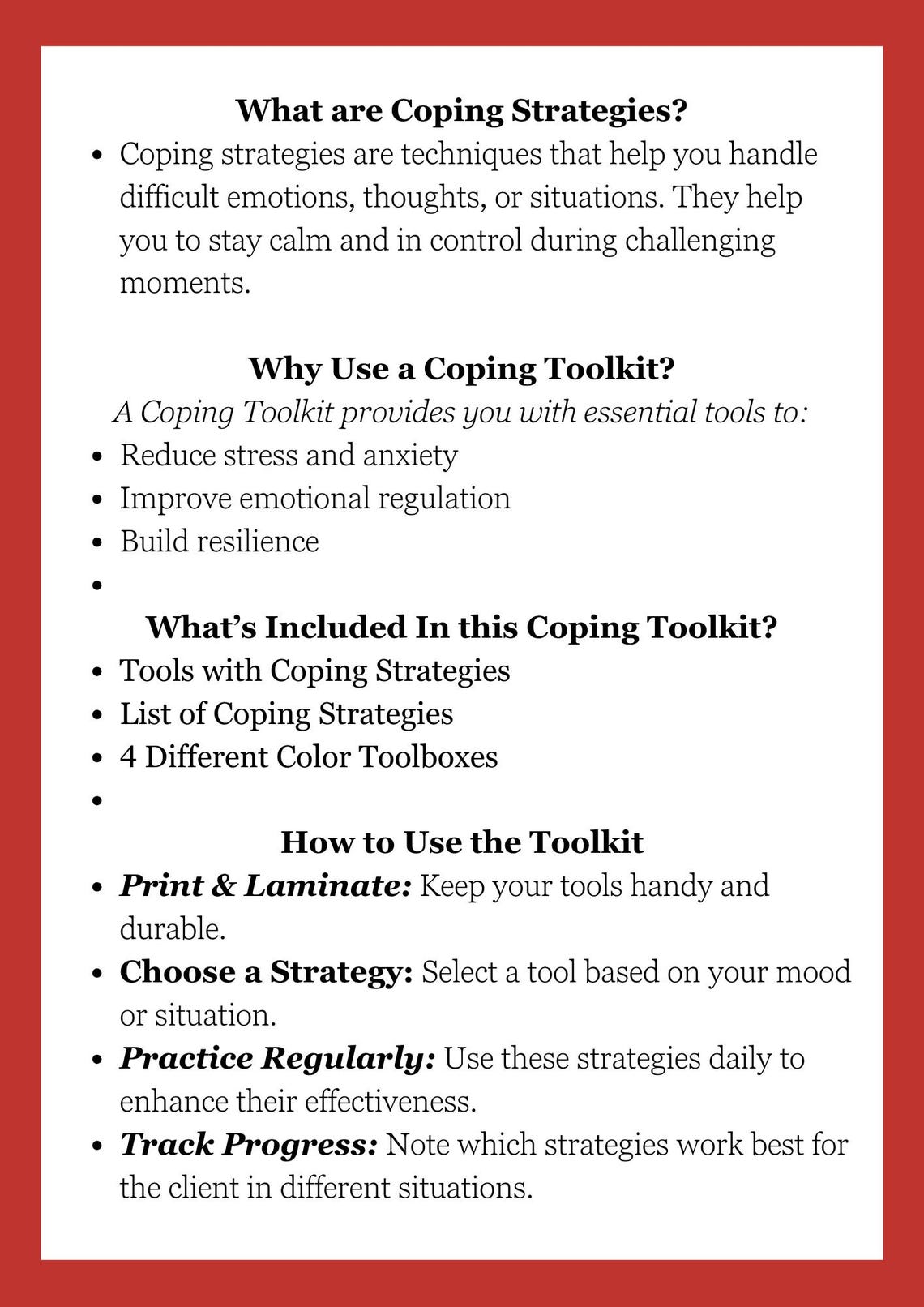 Kids Coping Skills Toolbox: Therapy & Calming Worksheets for Children ...