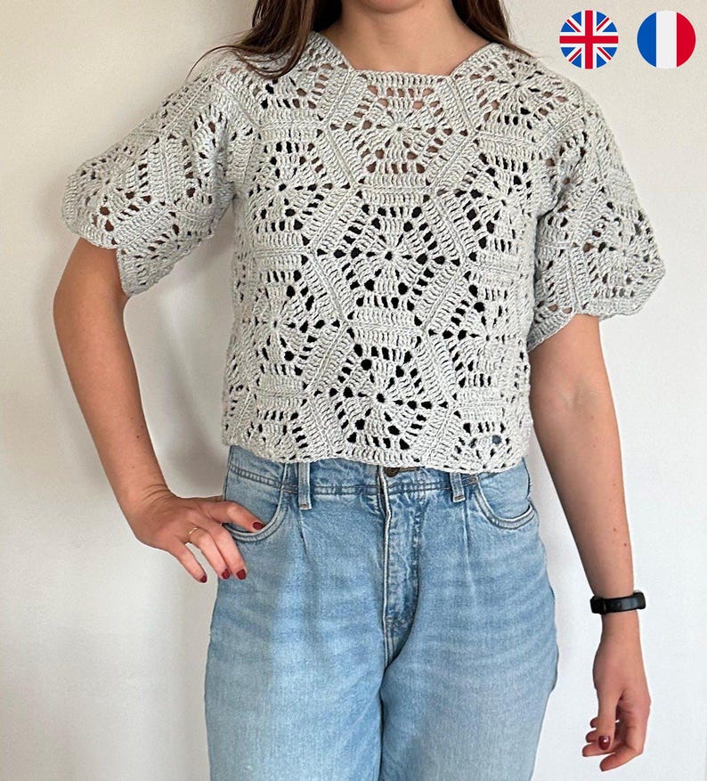 Granny Tee Crochet Pattern – Easy Crochet Top PDF Tutorial / Patron Crochet T-shirt Granny ...