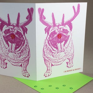 Pug a La Rudolph Merry and Bright Holiday Cards 4 Pack - Etsy