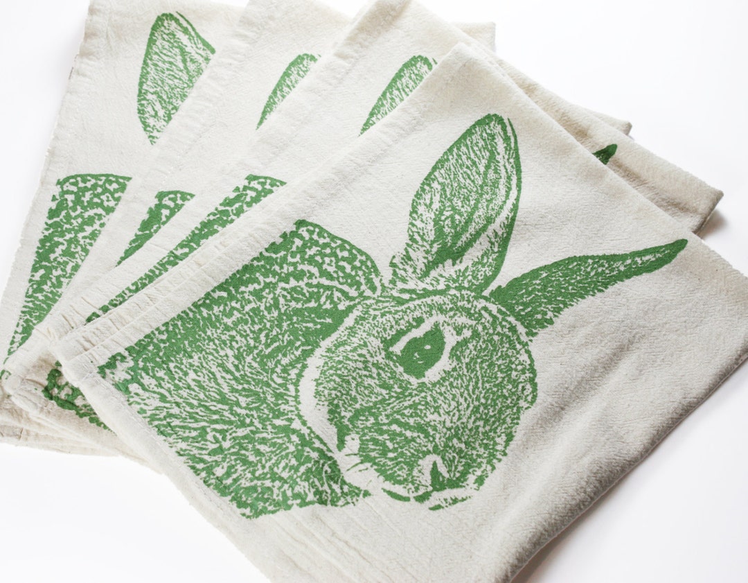 Bunny Napkins, Set of 4, Rabbit Napkins, Screenprinted Cotton Flour ...