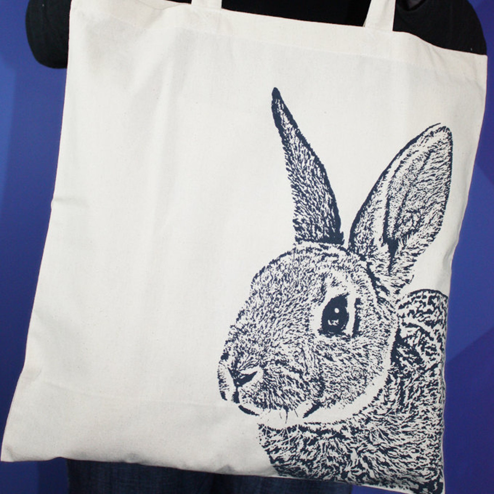 Rabbit Tote Bag in Navy Rabbit Bag Rabbit Lover Gift Bunny | Etsy