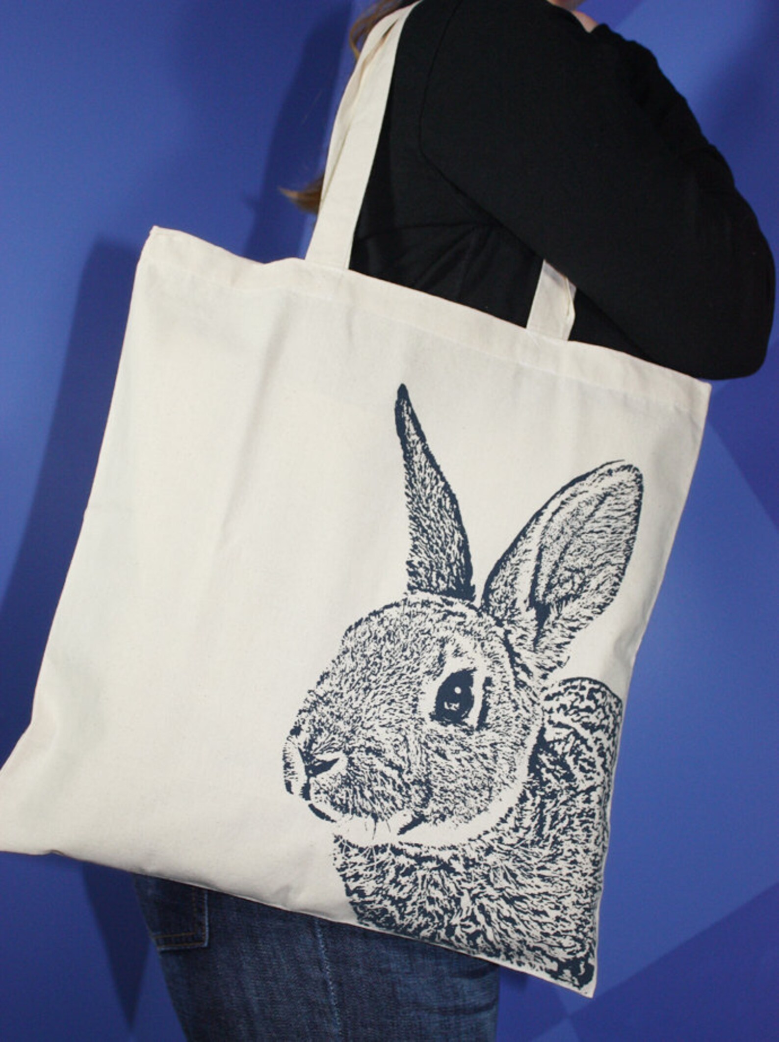 Rabbit Tote Bag in Navy Rabbit Bag Rabbit Lover Gift Bunny | Etsy