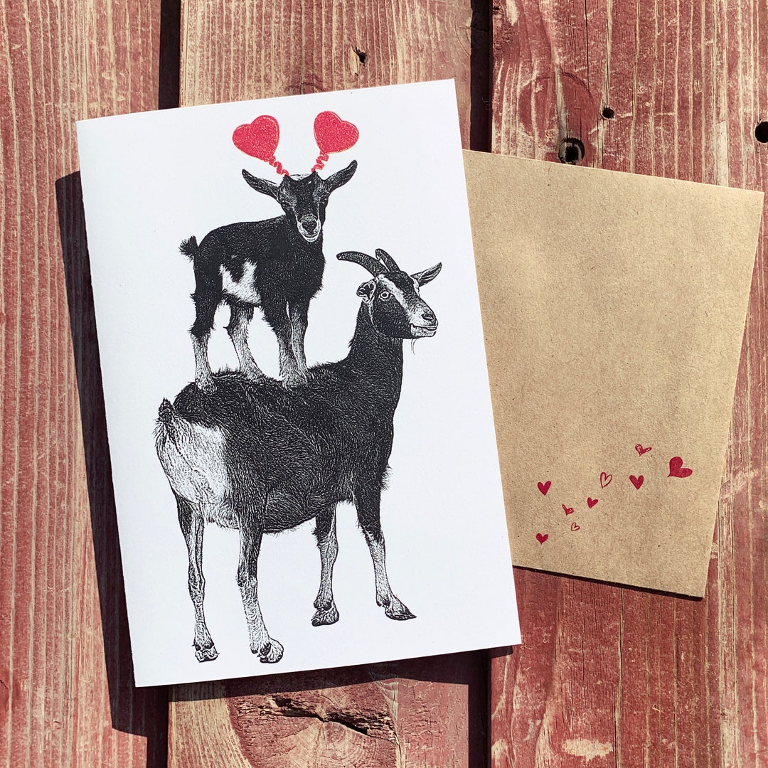 Stacked Goats Valentine Card, Goat Card, Valentine, Love, Birthday - Etsy