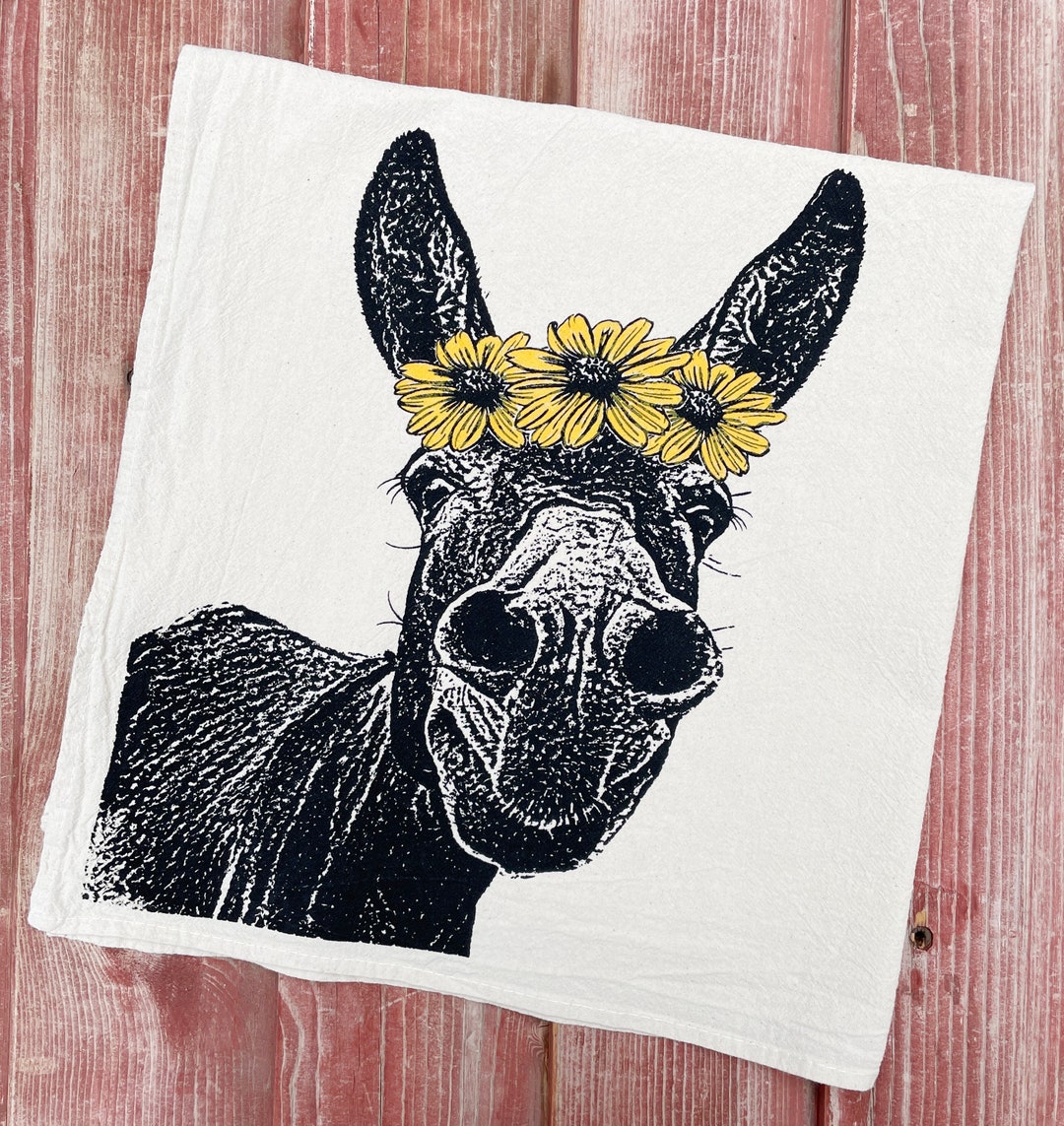 Donkey Tea Towel, Black Eyed Susans, Screenprinted Cotton Flour Sack - Etsy
