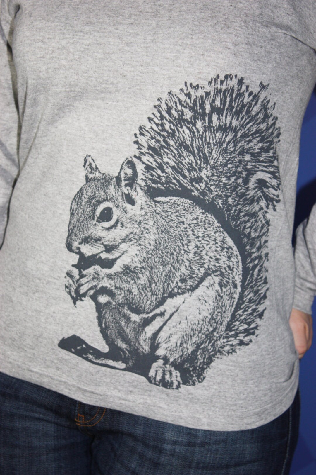 Squirrel Tshirt, Gray Ink, Long Sleeve, Screenprinted - Etsy