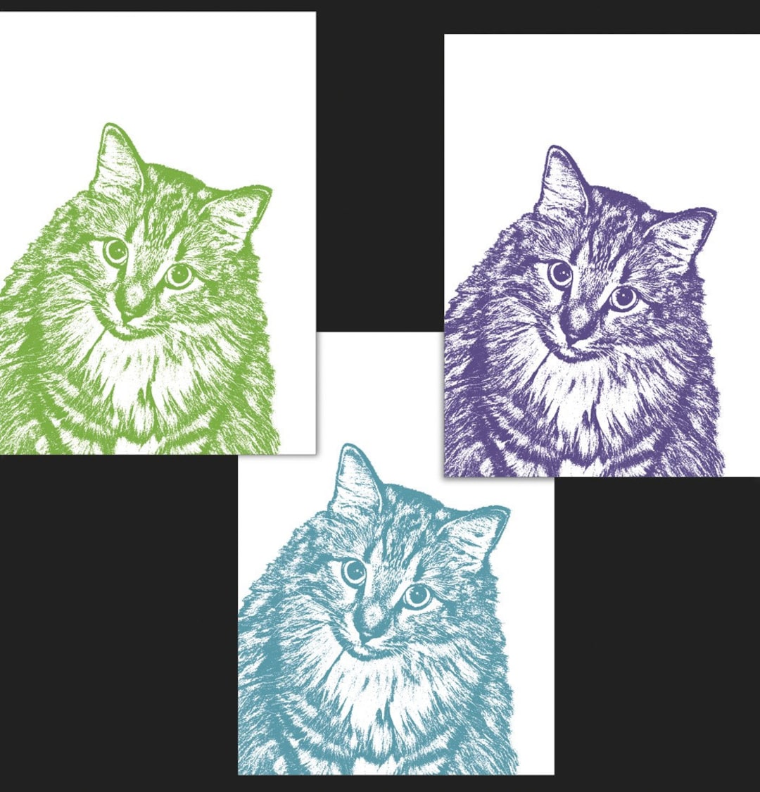 Custom Pet Portrait, Tri-color 5x7 Prints, Cat Art - Etsy