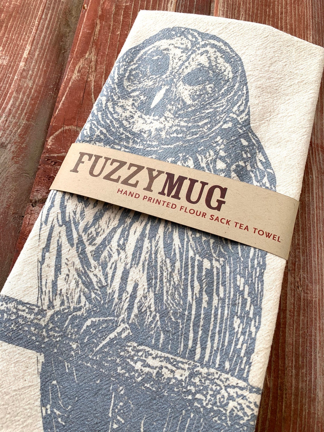 Owl Tea Towel, Screenprinted Cotton Flour Sack, Metallic Pewter Ink - Etsy