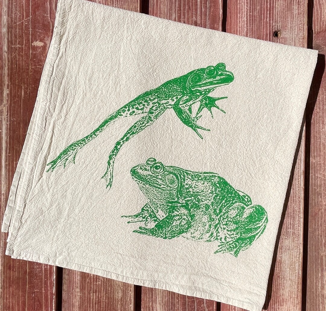 Cottagecore Frog Tea Towel, Screen Printed 100% Cotton, Toad Kitchen ...