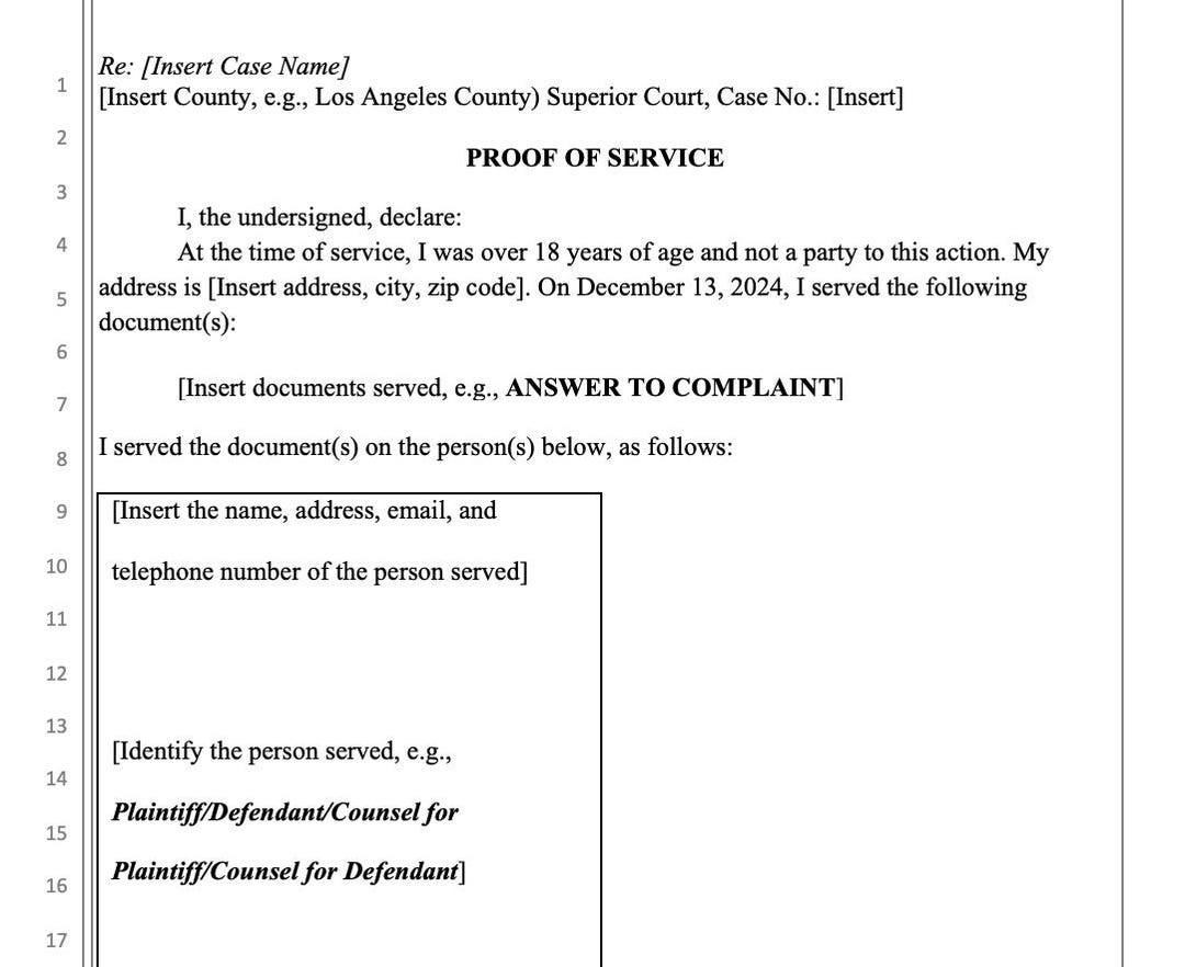 Proof of Service Template - Made by Lawyers for You - California Legal ...