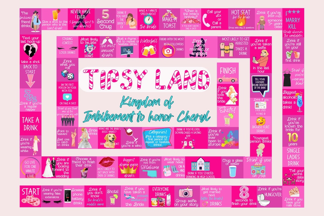 Tipsy Land Bachelorette Bridal Shower Board Game Template - Etsy