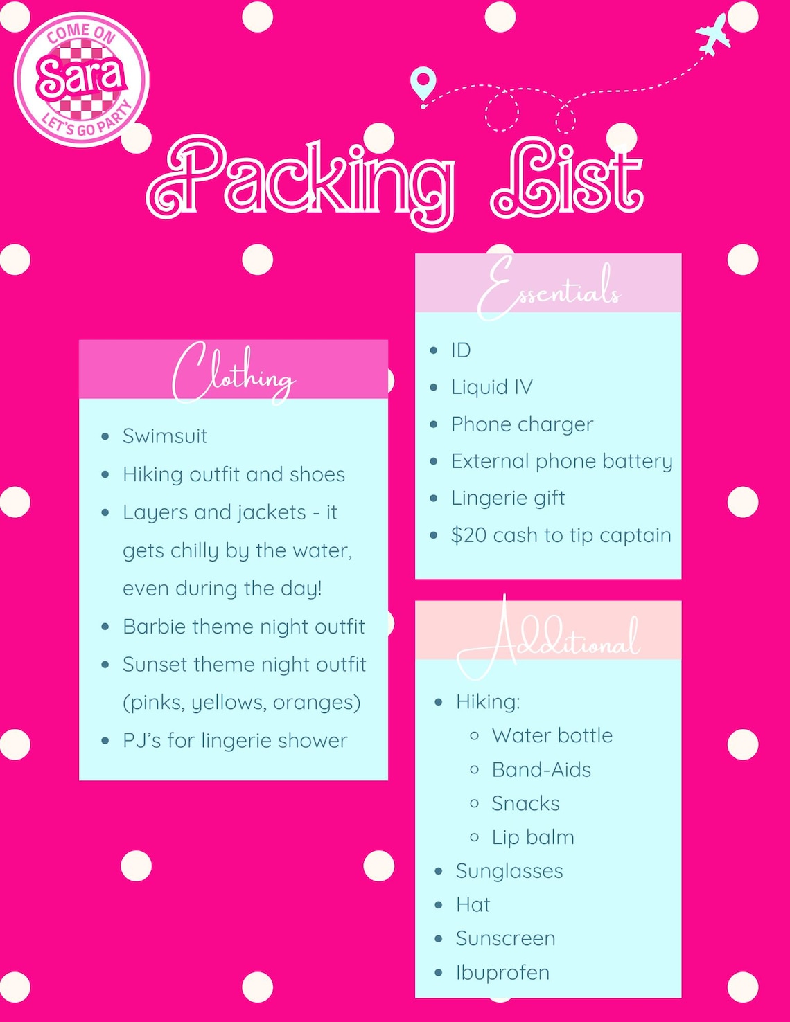 Bachelorette Party Itinerary and Packing List Template - Etsy