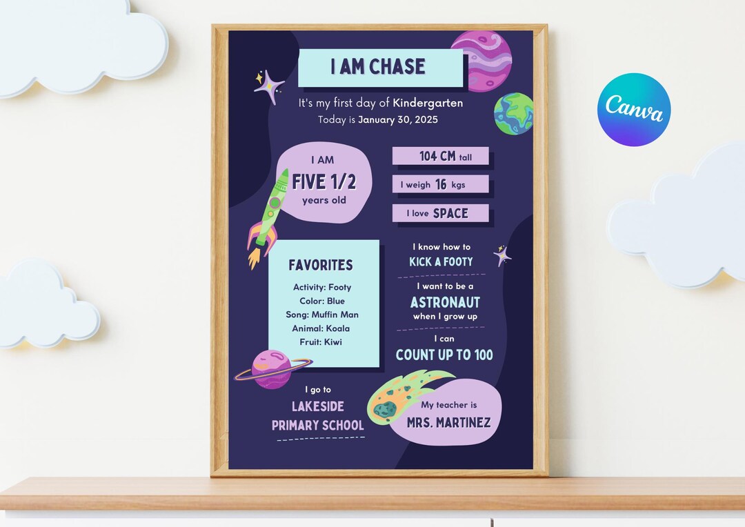 Editable Space-themed First Day of School Sign, Kindergarten Chalkboard ...
