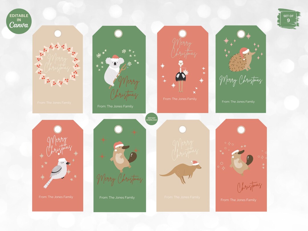 Australian Christmas Gift Tags | Native Animals, Set of 9 (instant ...