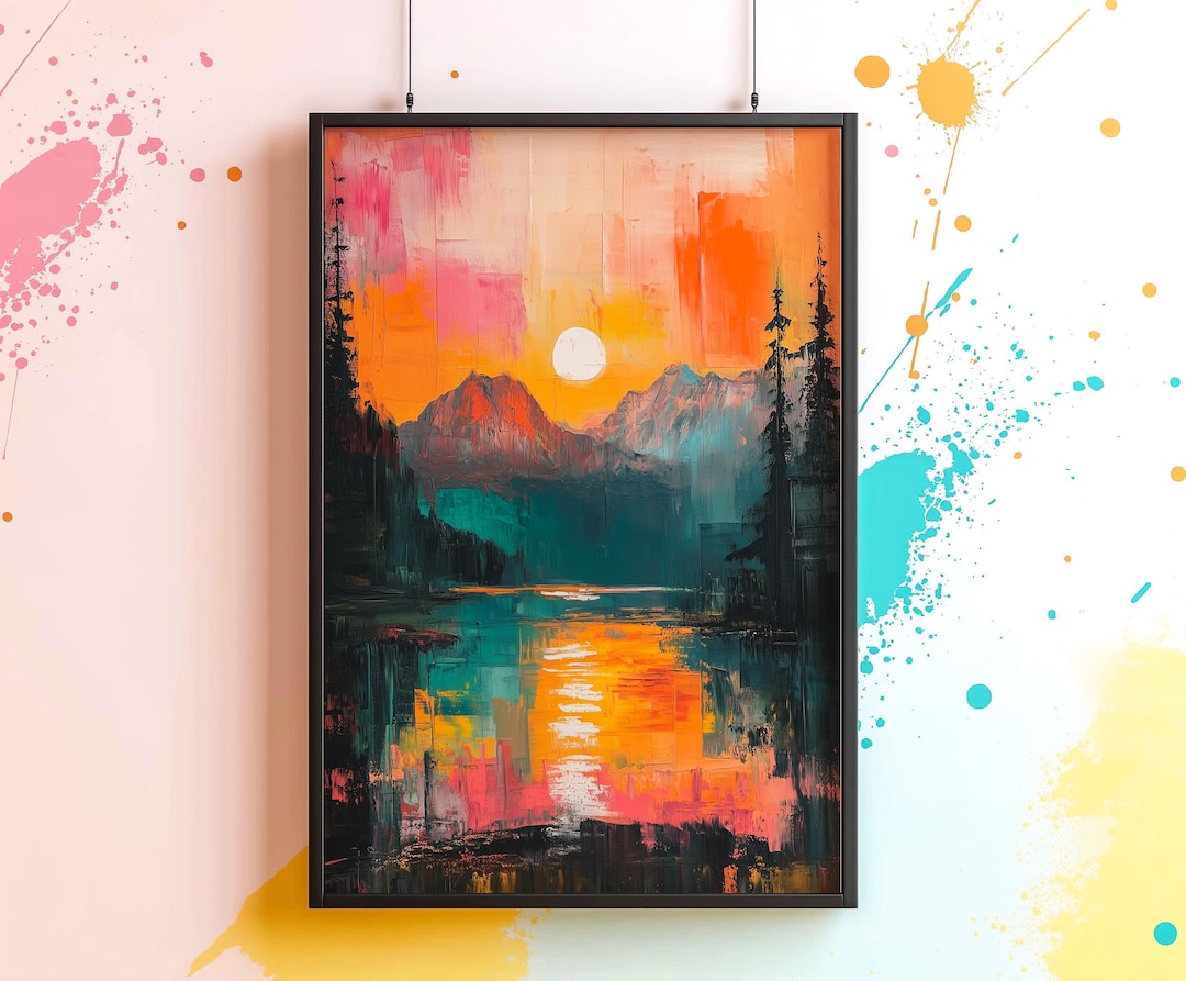 Colourful Abstract Sunset Art Print | Digital Download, Bright Wall ...