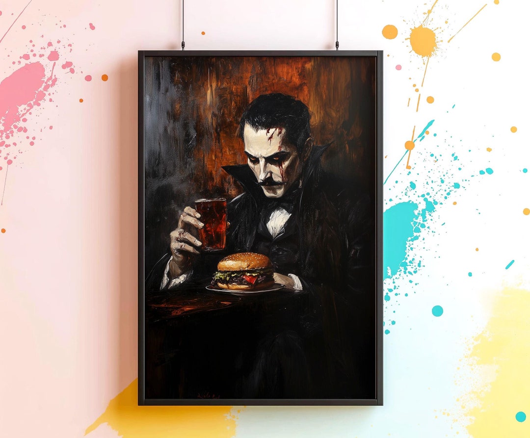 Vampire Eating Burger Gothic Wall Print, Moody Victorian Art, Dark ...
