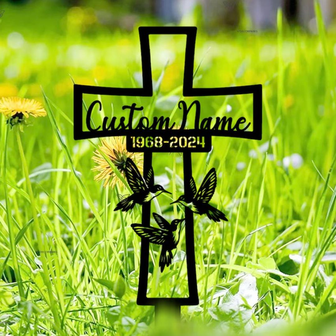 Custom Memorial Cross Metal Stake, Hummingbird Memorial Cross Stake ...