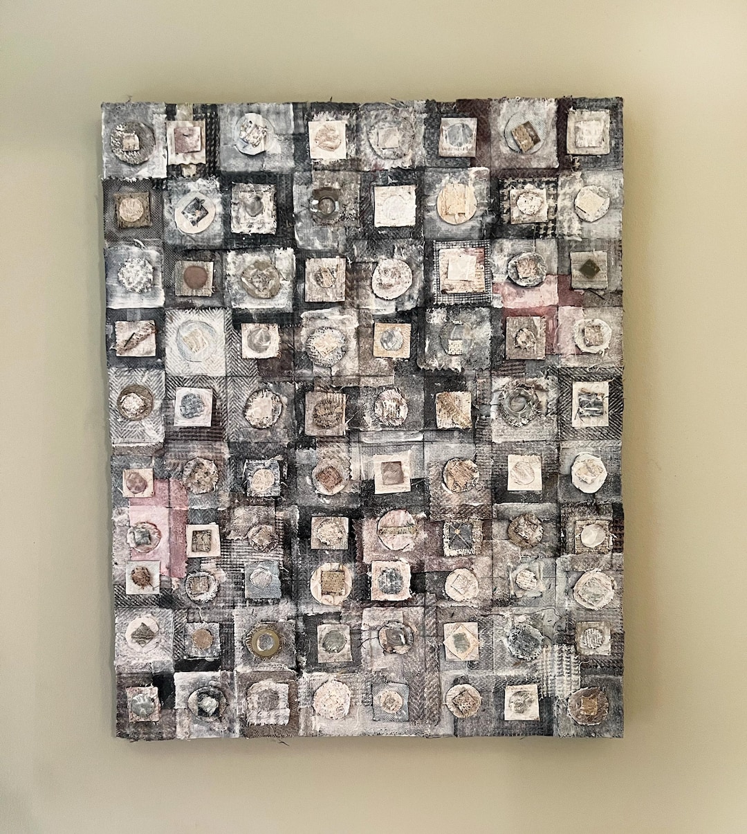 Original Modern Mixed Media Collage Fine Art Fabric Mosaic Haberdasher ...