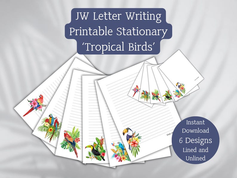 JW Letter Writing Paper Template, Tropical Birds, Tropicana, Instant ...